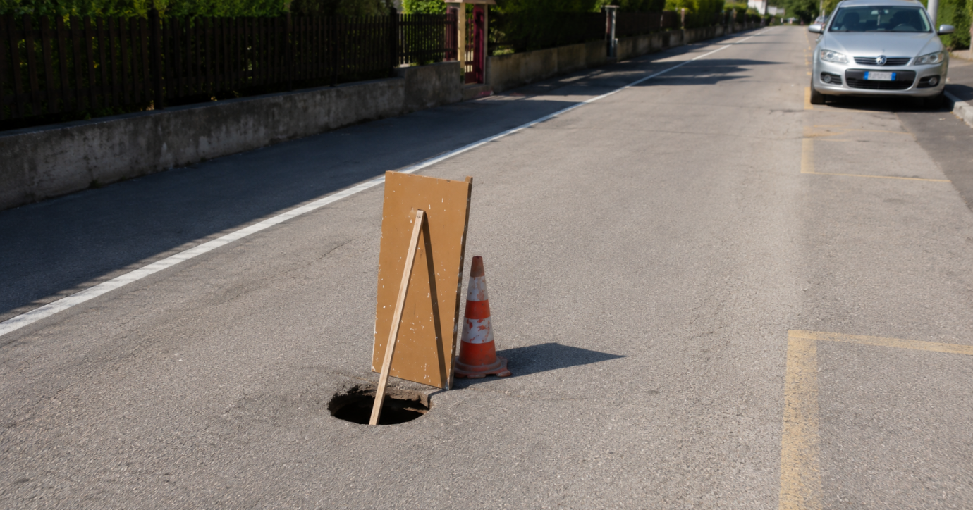 Si apre una grossa voragine in strada a Saronno: chiusa via Monte ...
